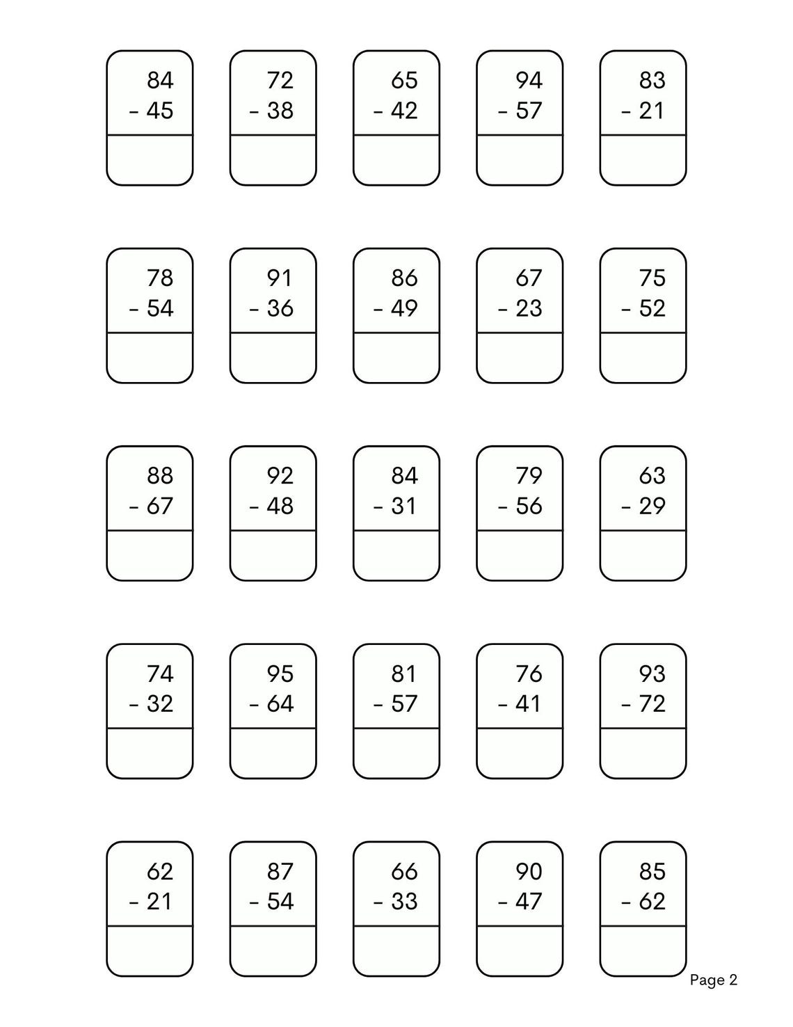Two Digit Subtraction Worksheets With Answers, 10 Pages - Etsy