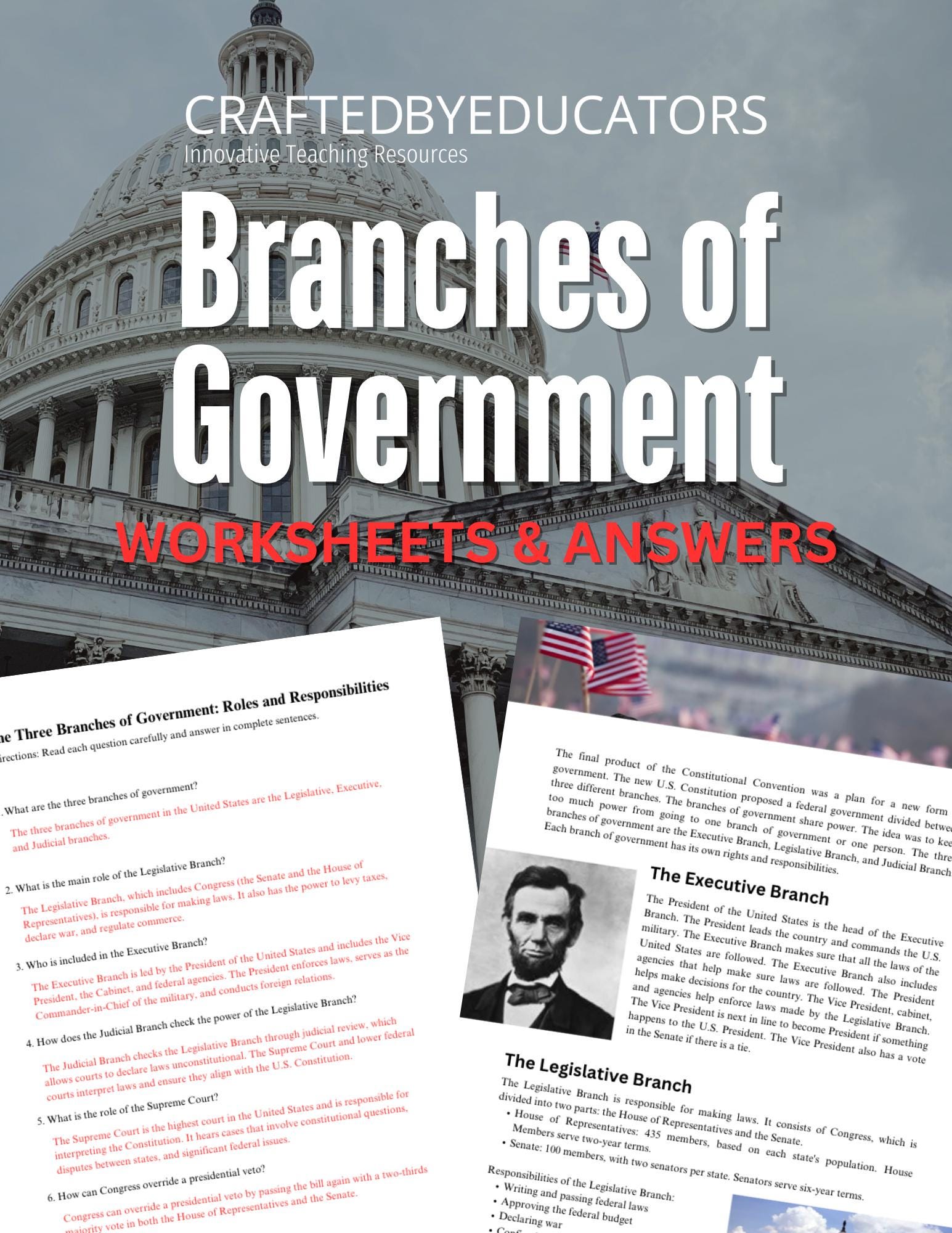 Branches of Government Worksheets | US Government Activities | Civic ...