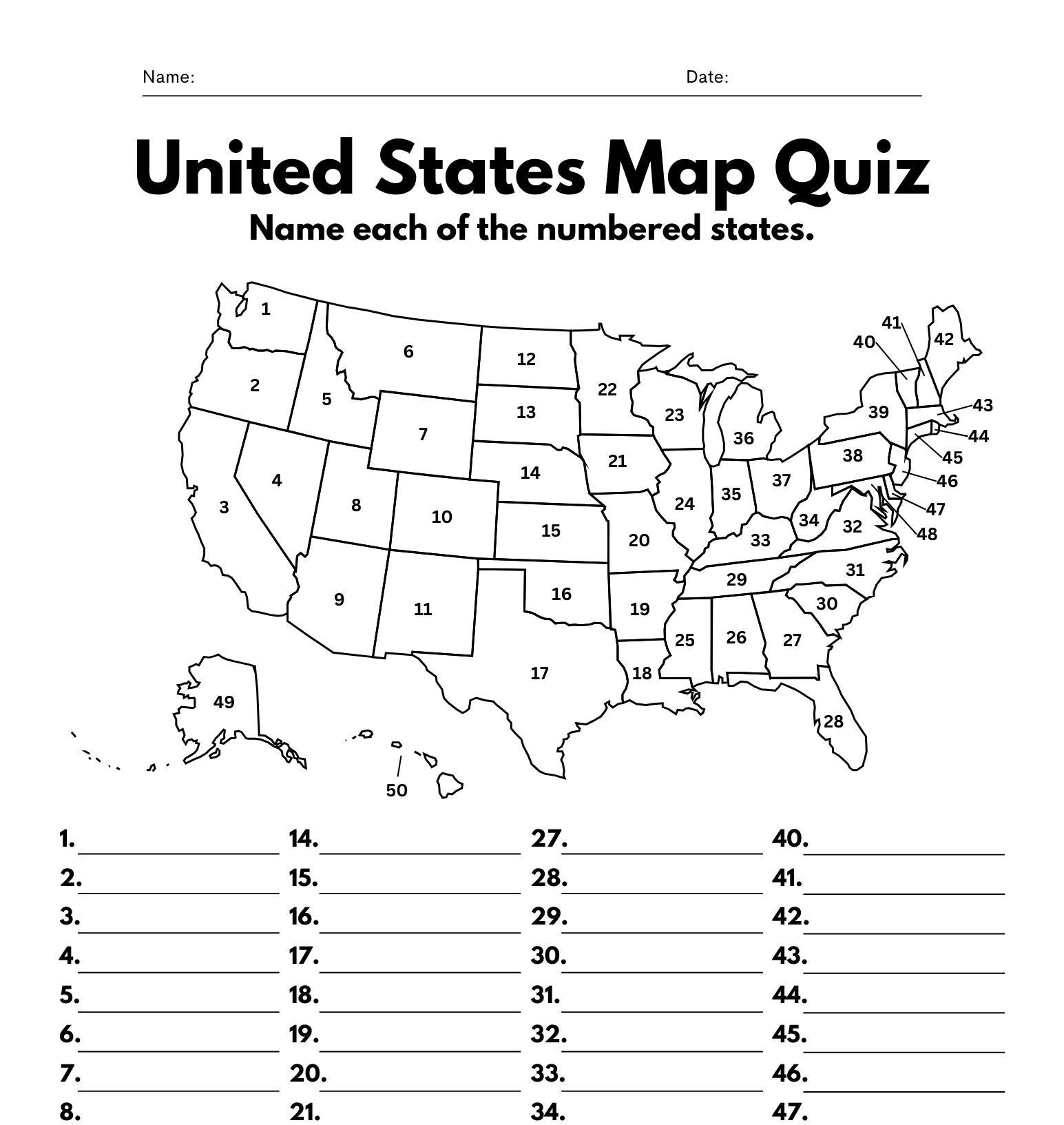 United States Map Quiz Worksheet, 2 Pages - Etsy
