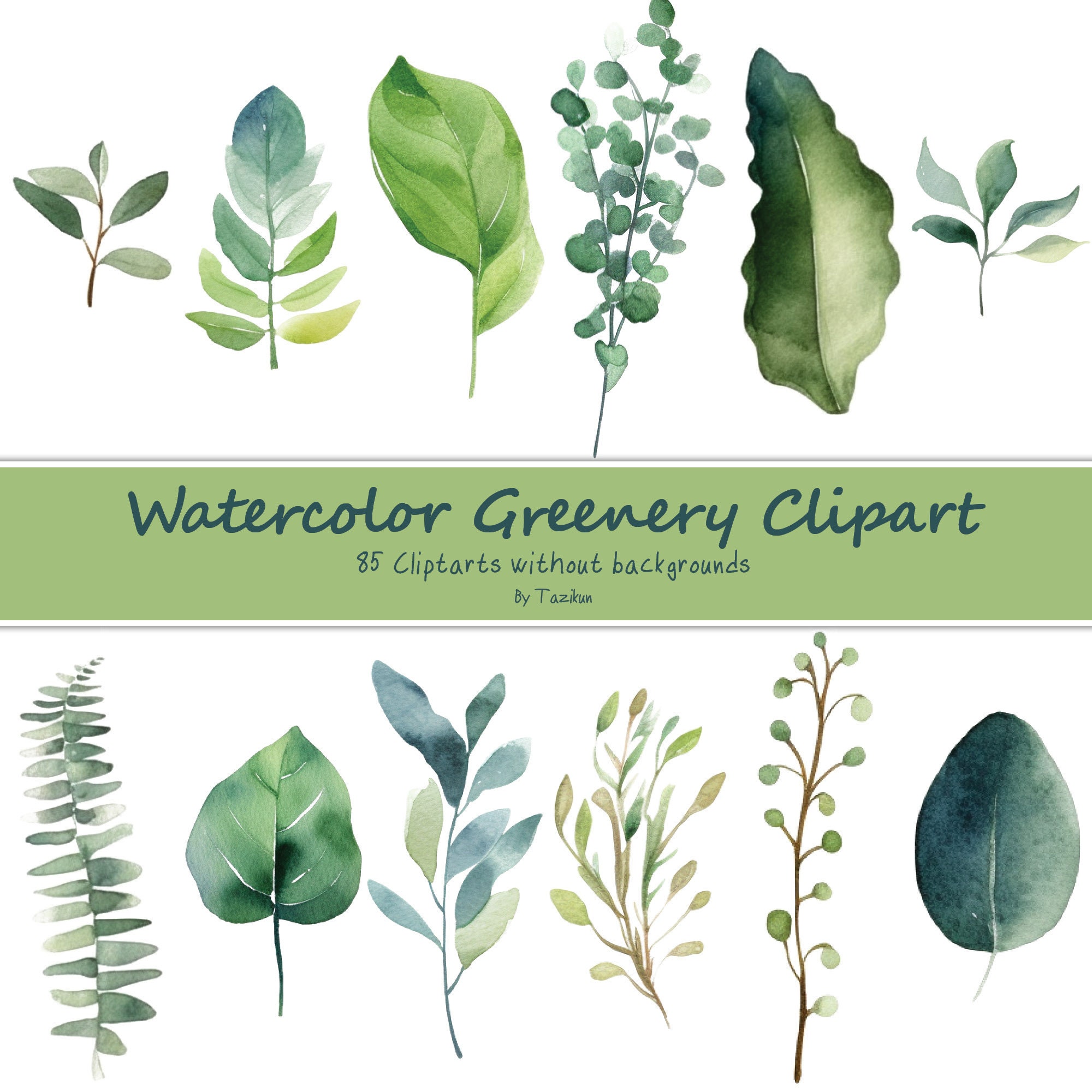 Watercolor Greenery Clipart, Bouquet, Greenery Clipart, Watercolor ...
