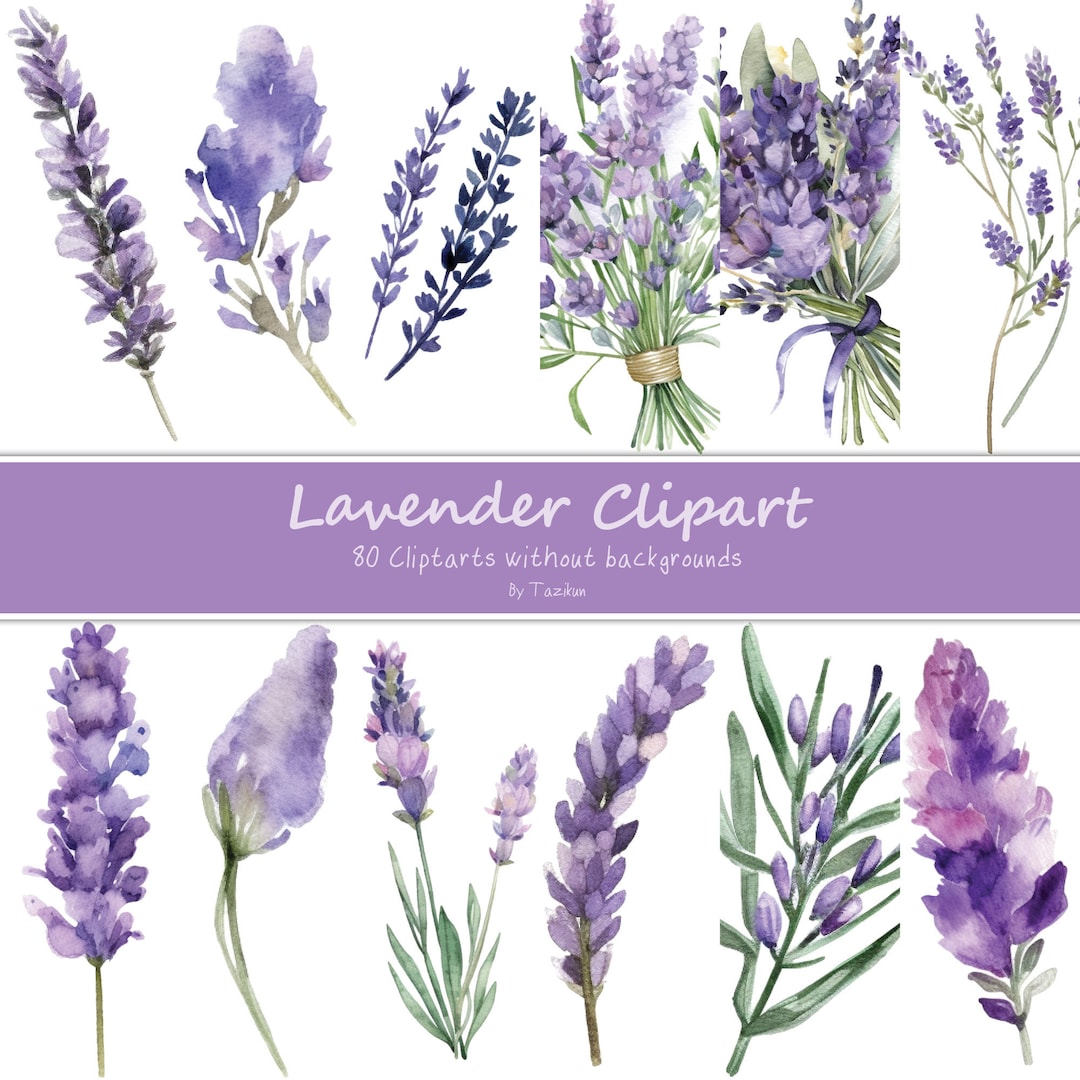 Watercolor Lavender Clipart Bouquet Greenery Clipart - Etsy