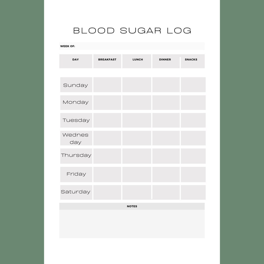 Blood Sugar Log Book Interior - Etsy