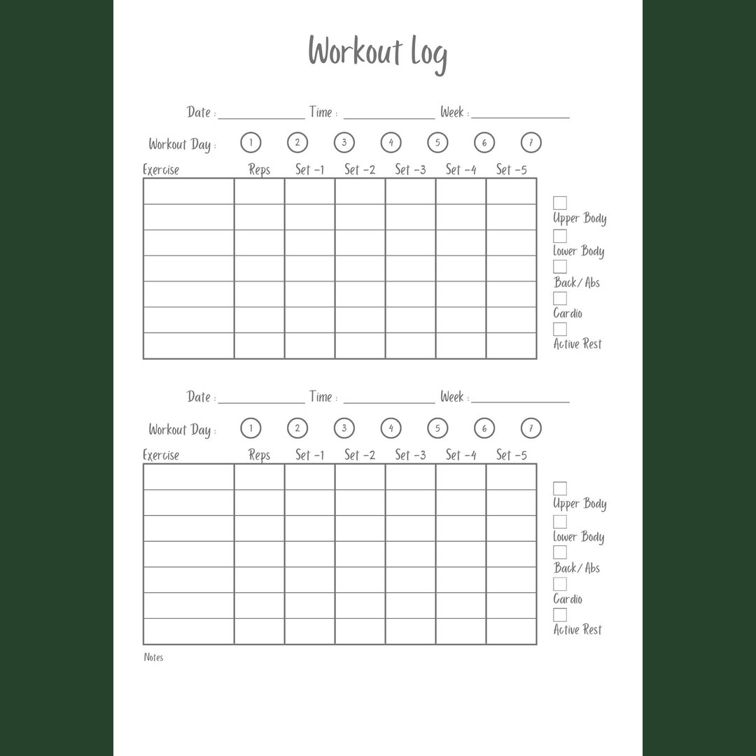 Workout Log Book Interior - Etsy