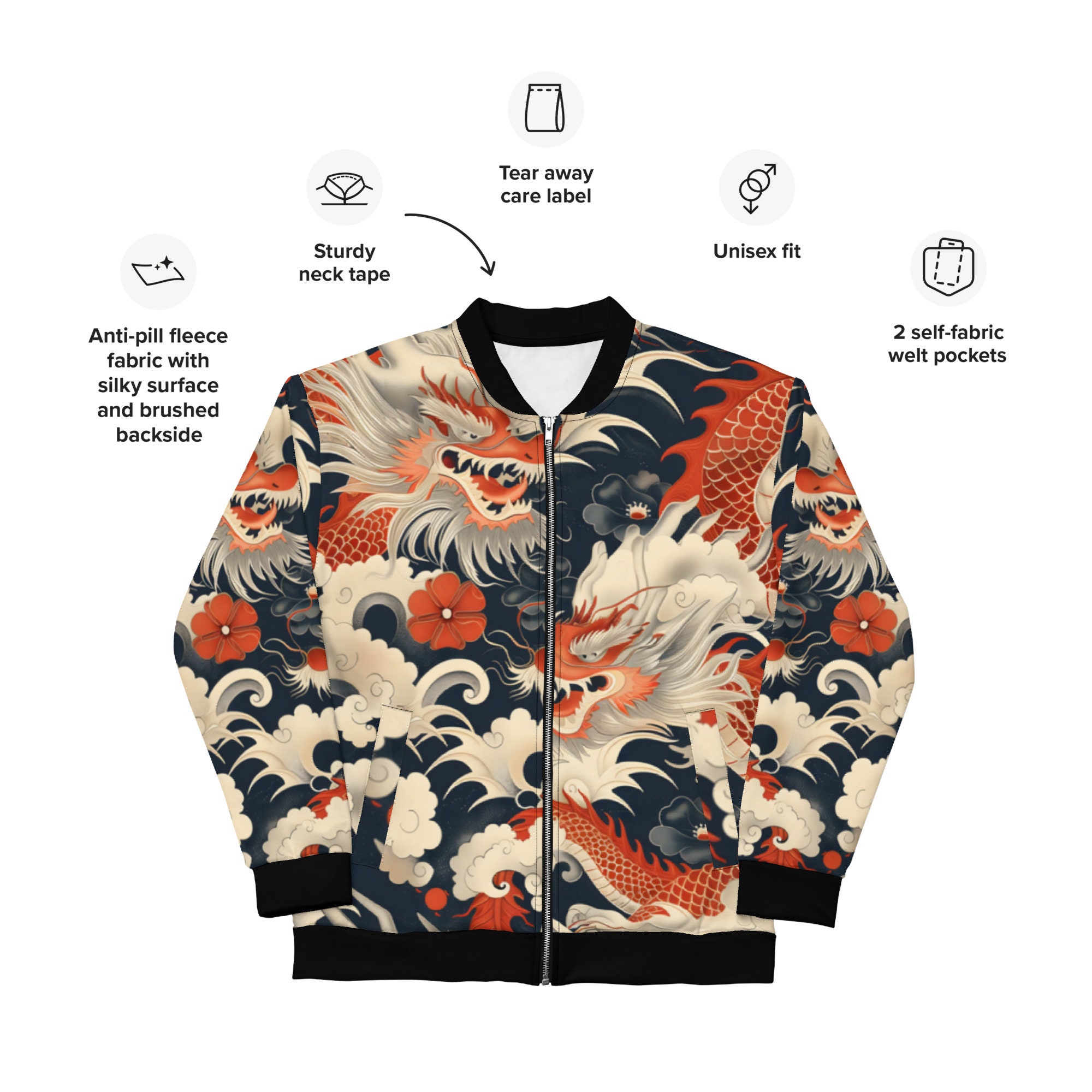Graphic Japanese Dragon Art (AOP) Unisex Bomber Jacket Gift for Friend ...