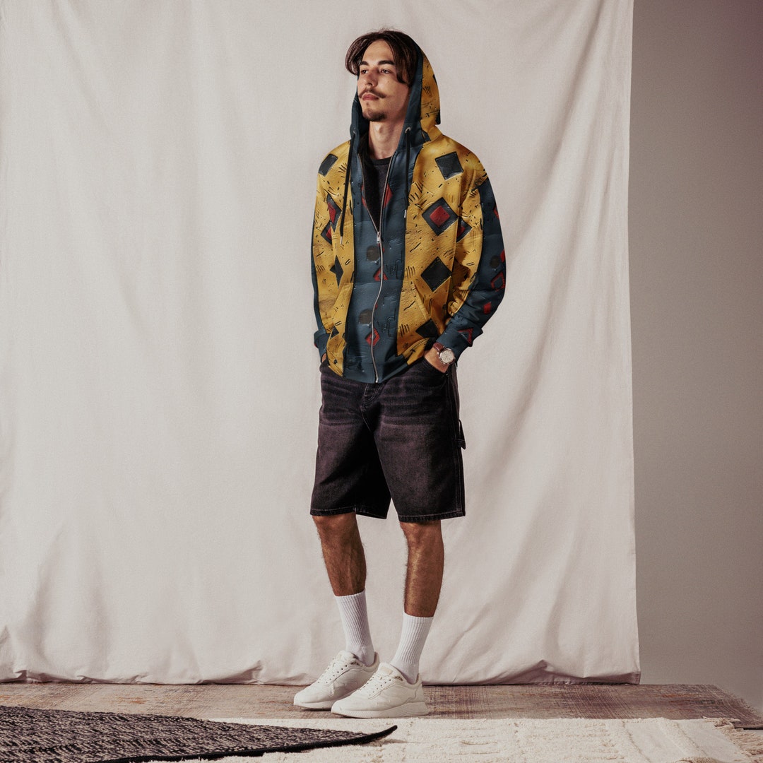 Fulani Mud Cloth Print Zip Hoodie: Recycled Polyester Unisex Jacket - Etsy