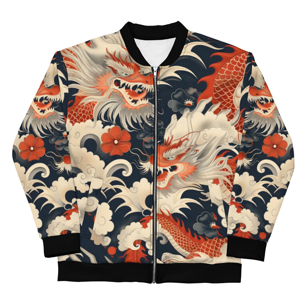 Graphic Japanese Dragon Art (AOP) Unisex Bomber Jacket Gift for Friend ...