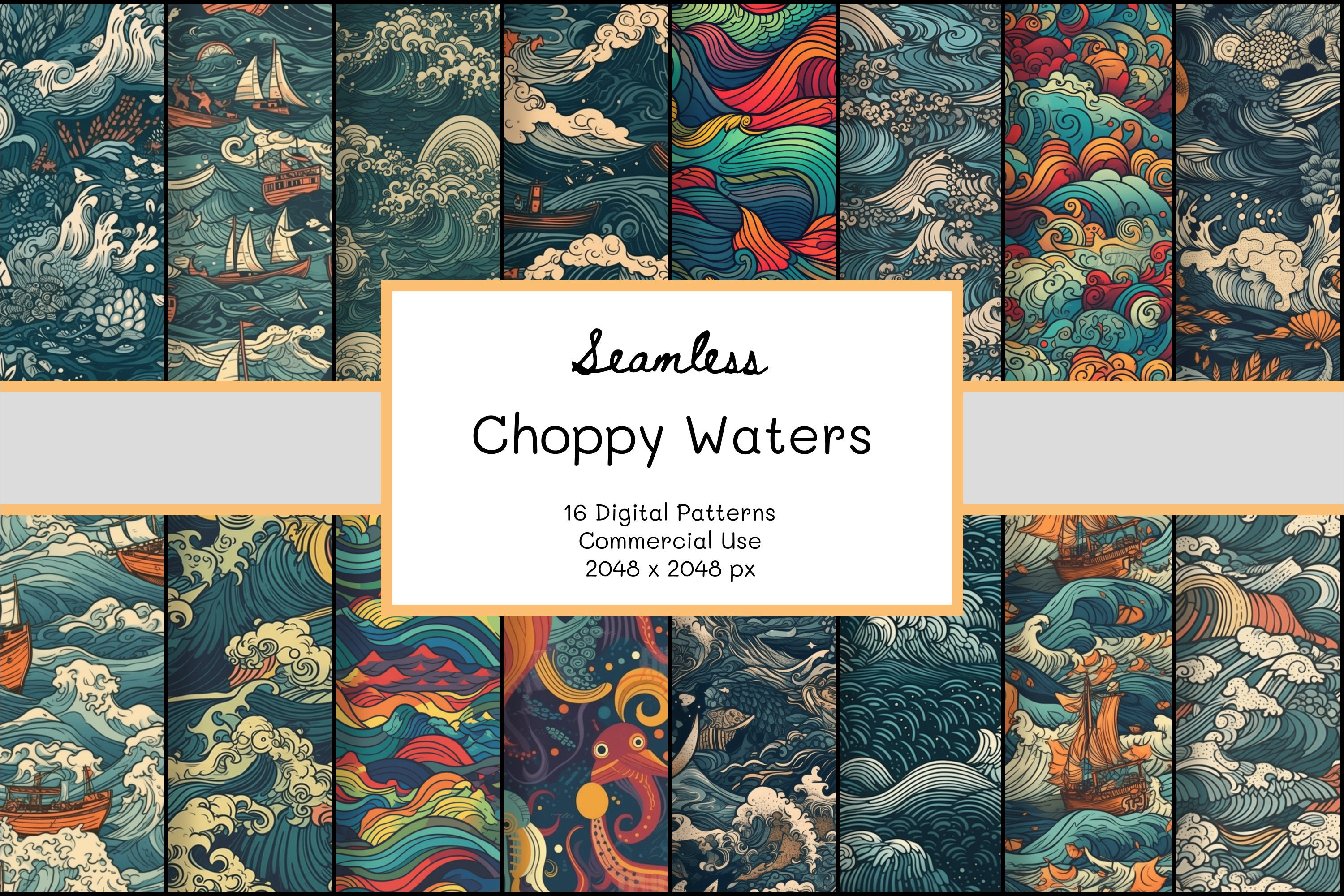Choppy Waters Seamless Digital Patterns Set - Etsy