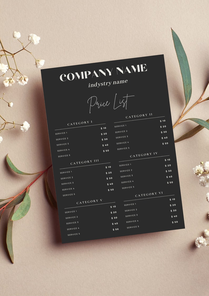Canva Price List Template Pricelist Template Etsy Canva Price List Template Pricelist Template Etsy