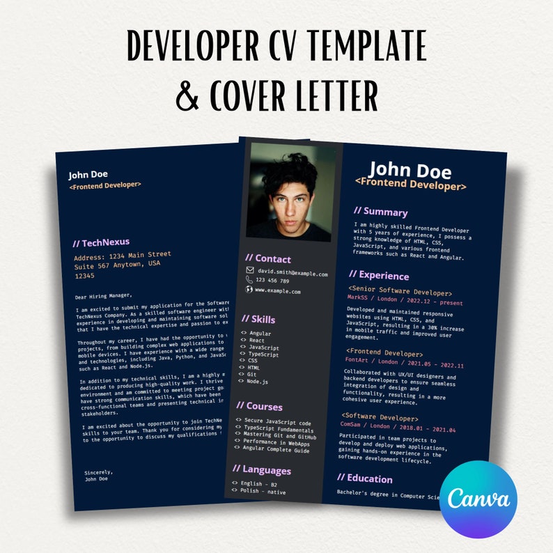 Printable Developer CV Template and Cover Letter - Etsy