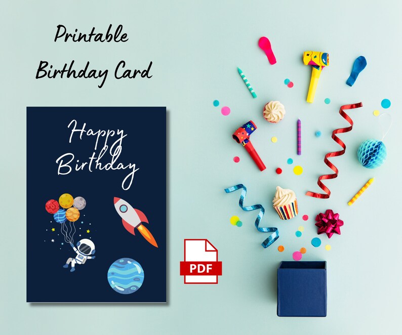 Printable Space Birthday Card, Downloadable Space Birthday Card, Cosmos ...