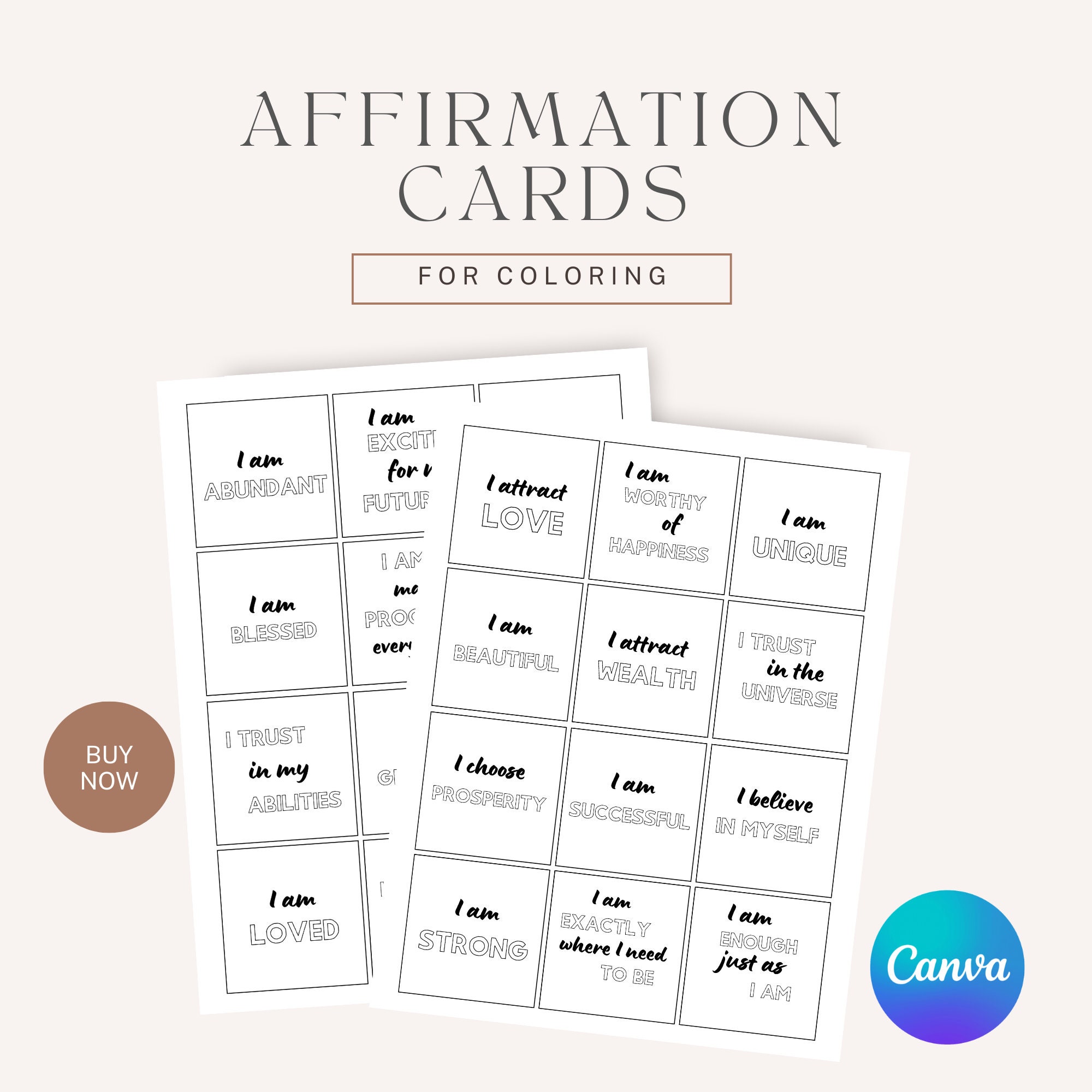24 Printable Coloring Affirmations Cards - Etsy