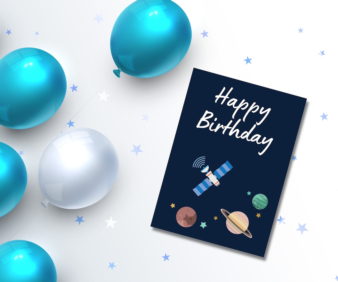 Printable Space Birthday Card, Downloadable Space Birthday Card, Cosmos ...