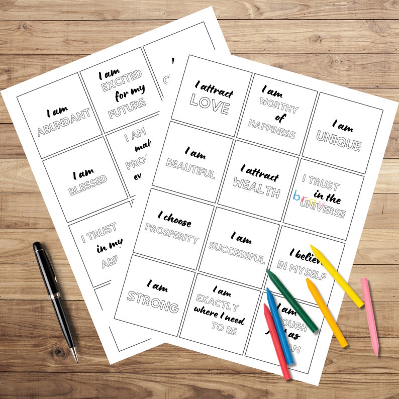 24 Printable Coloring Affirmations Cards - Etsy