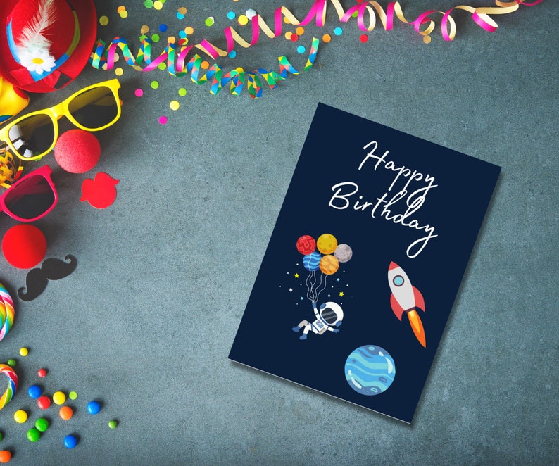 Printable Space Birthday Card, Downloadable Space Birthday Card, Cosmos ...