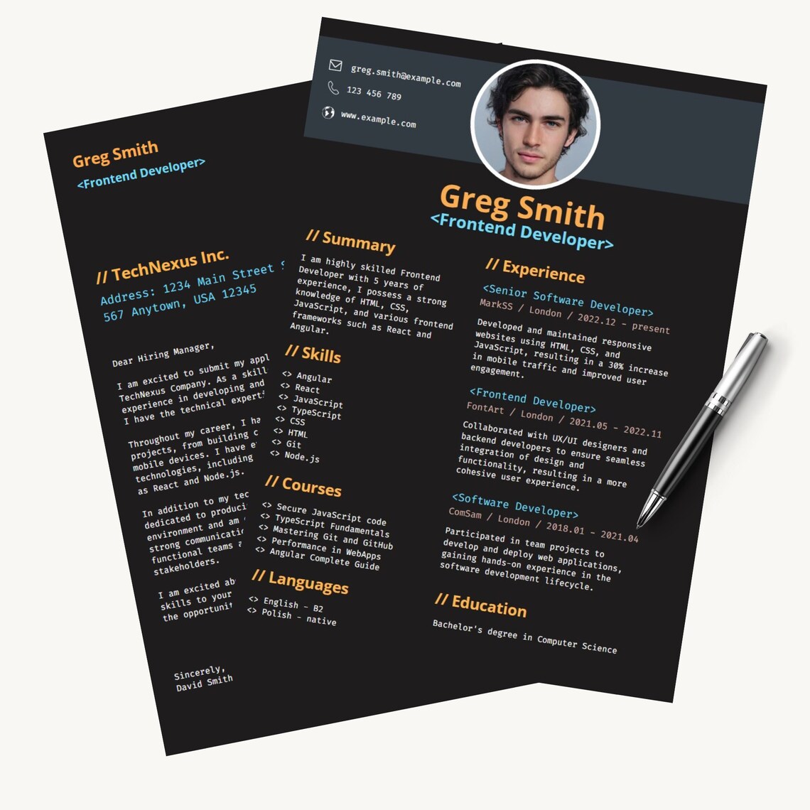 Printable Developer CV Template and Cover Letter - Etsy