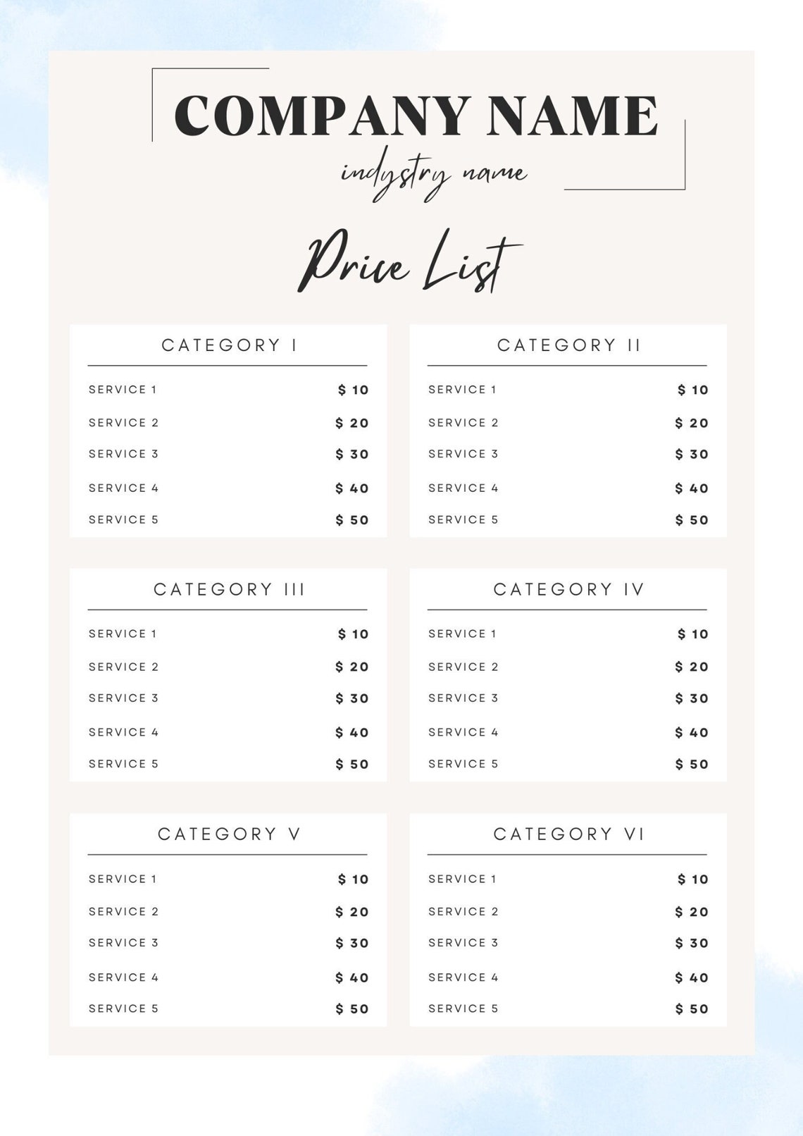 Canva Price List Template, Pricelist Template - Etsy Canada