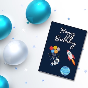 Printable Space Birthday Card, Downloadable Space Birthday Card, Cosmos ...