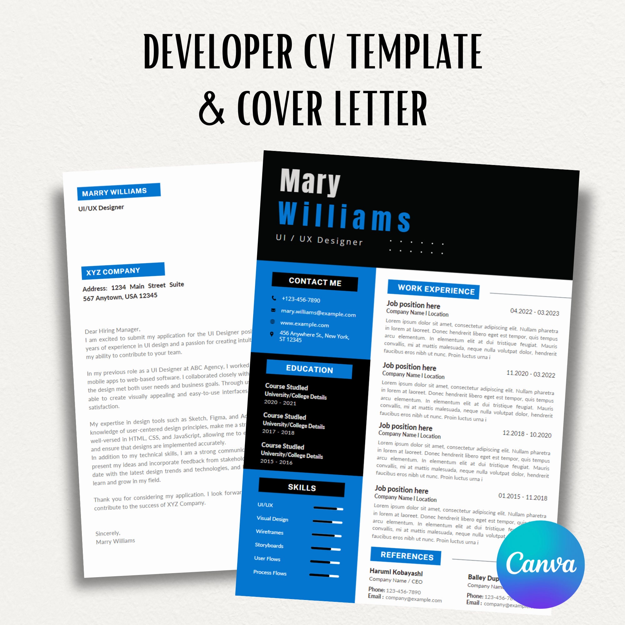 Printable Designer CV Template and Cover Letter - Etsy