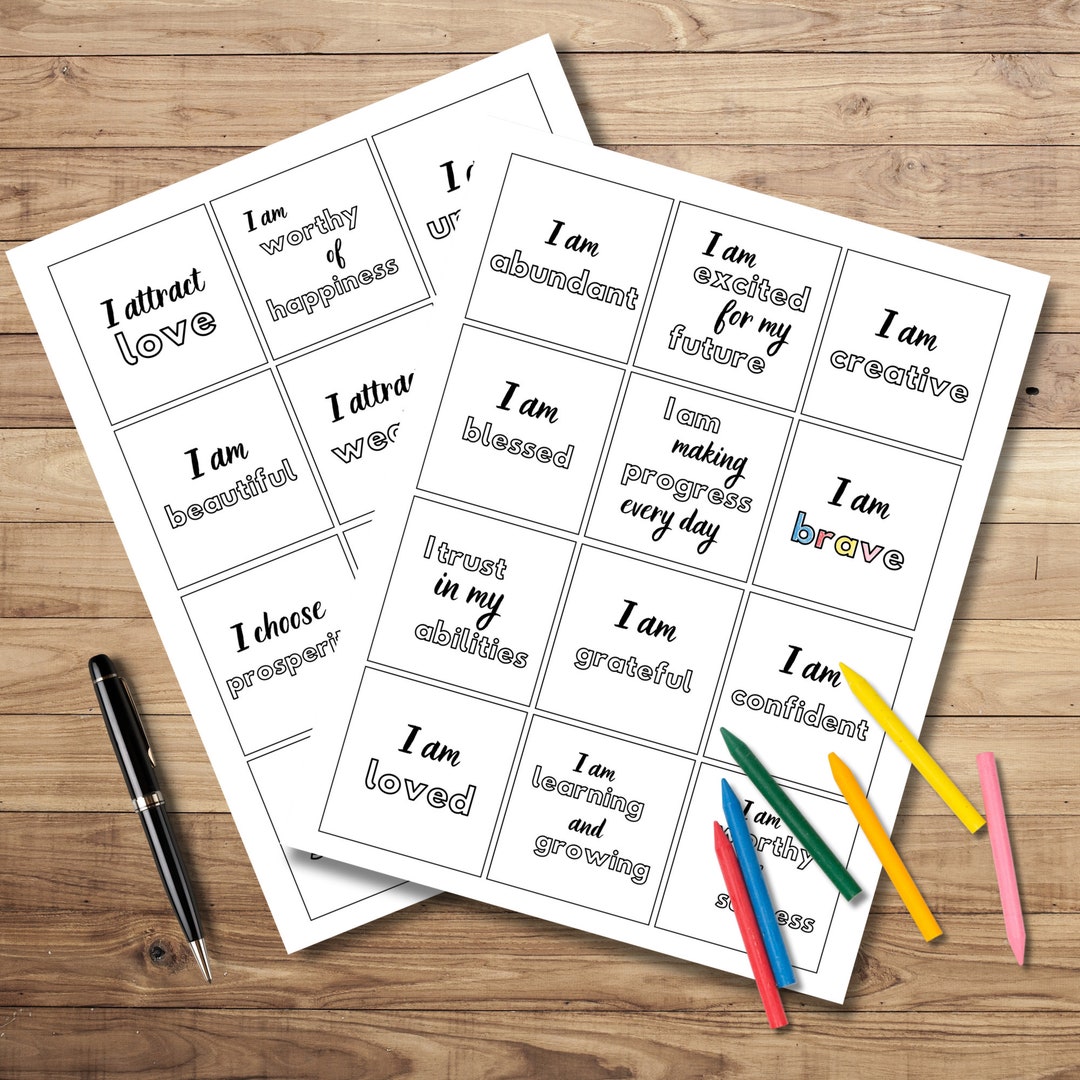 24 Printable Coloring Affirmations Cards - Etsy