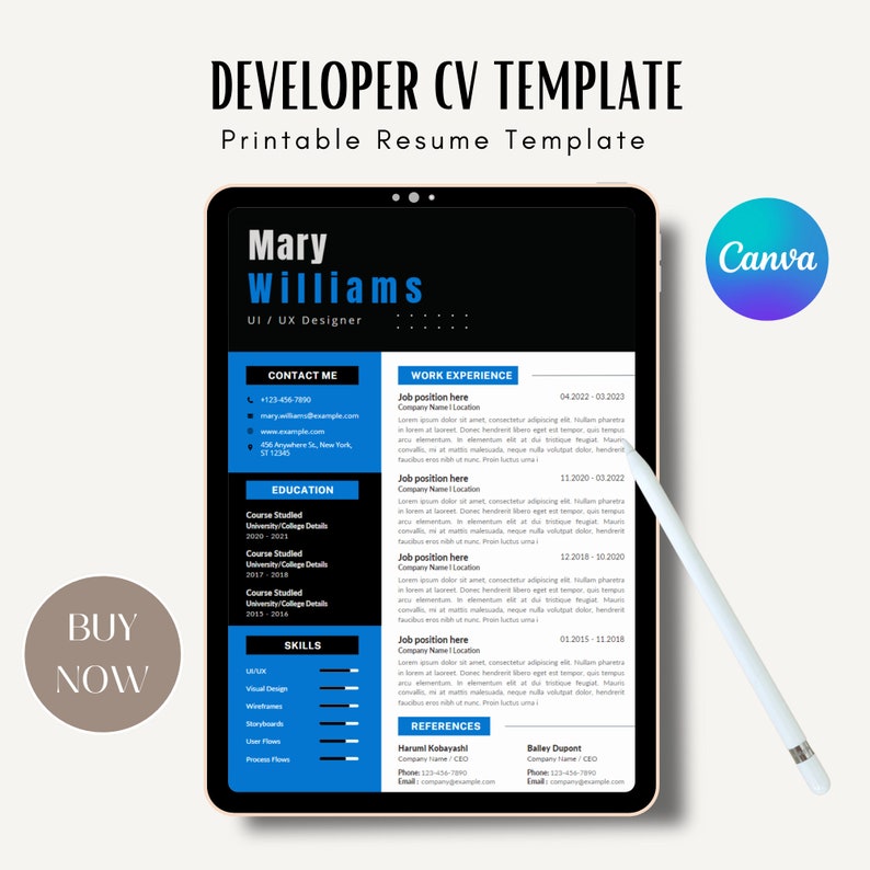 Printable Designer CV Template and Cover Letter - Etsy