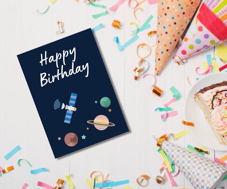 Printable Space Birthday Card, Downloadable Space Birthday Card, Cosmos ...