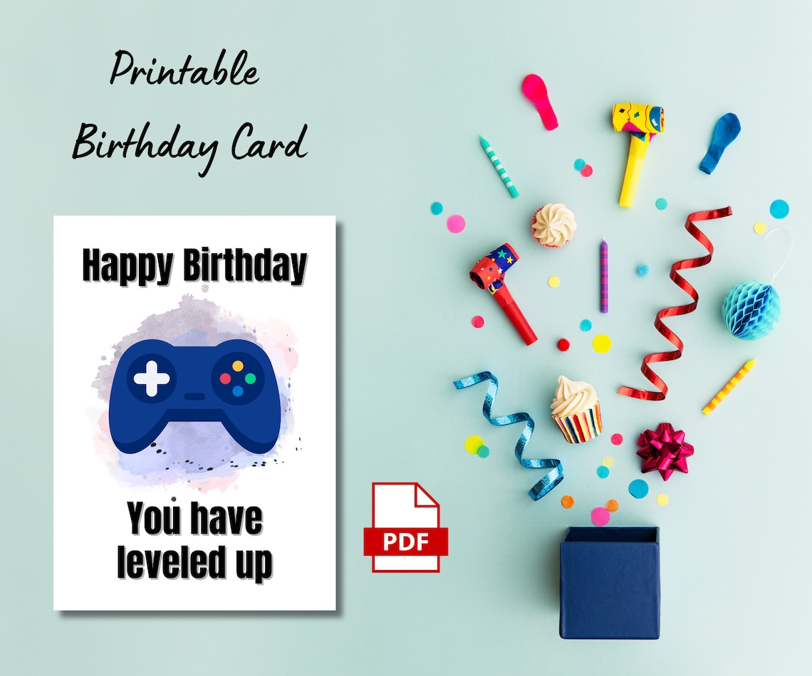 Printable Gamer Birthday Card Downloadable Gaming Birthday - Etsy