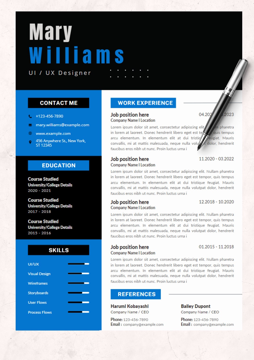 Printable Designer CV Template and Cover Letter - Etsy