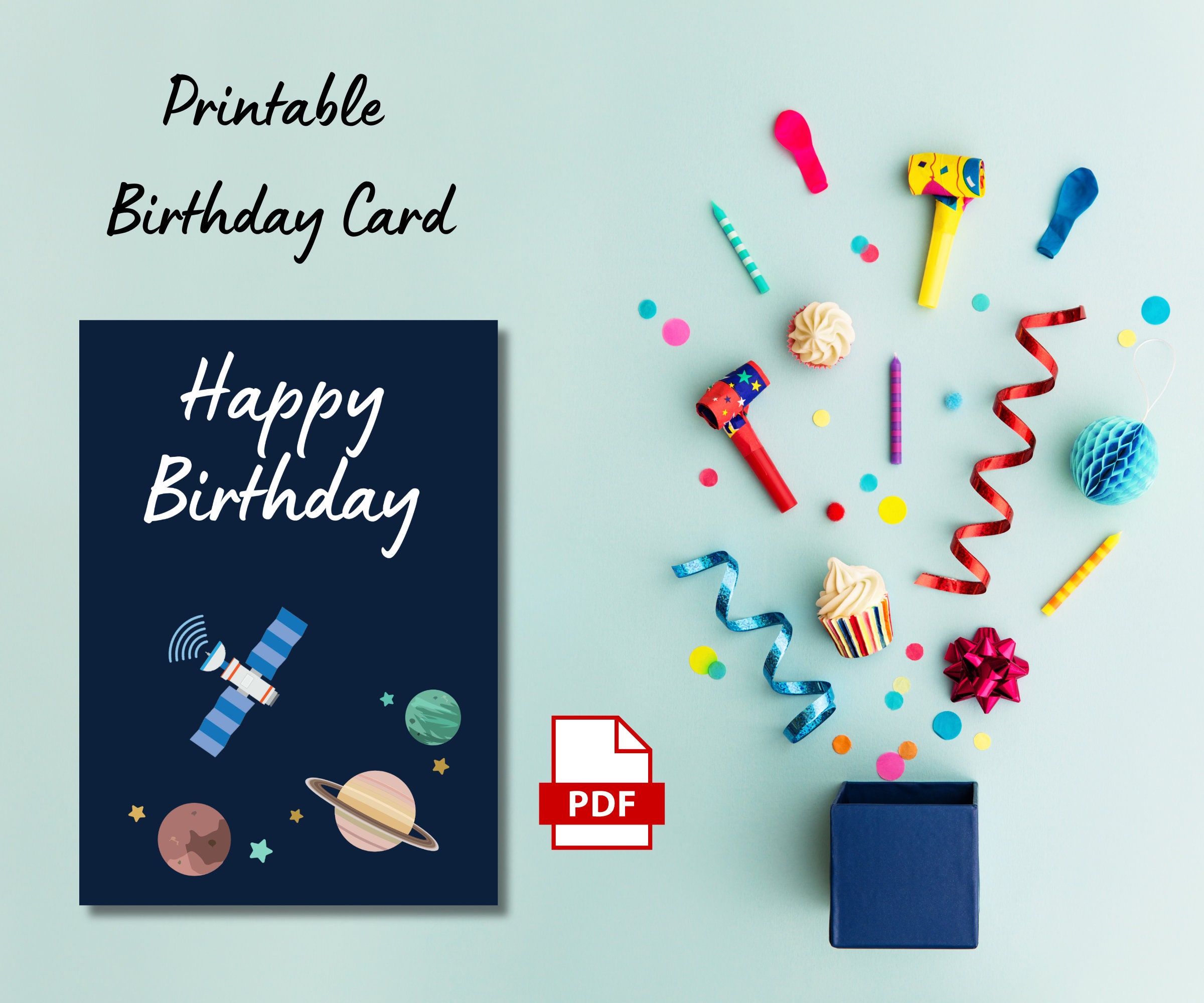 Printable Space Birthday Card, Downloadable Space Birthday Card, Cosmos ...