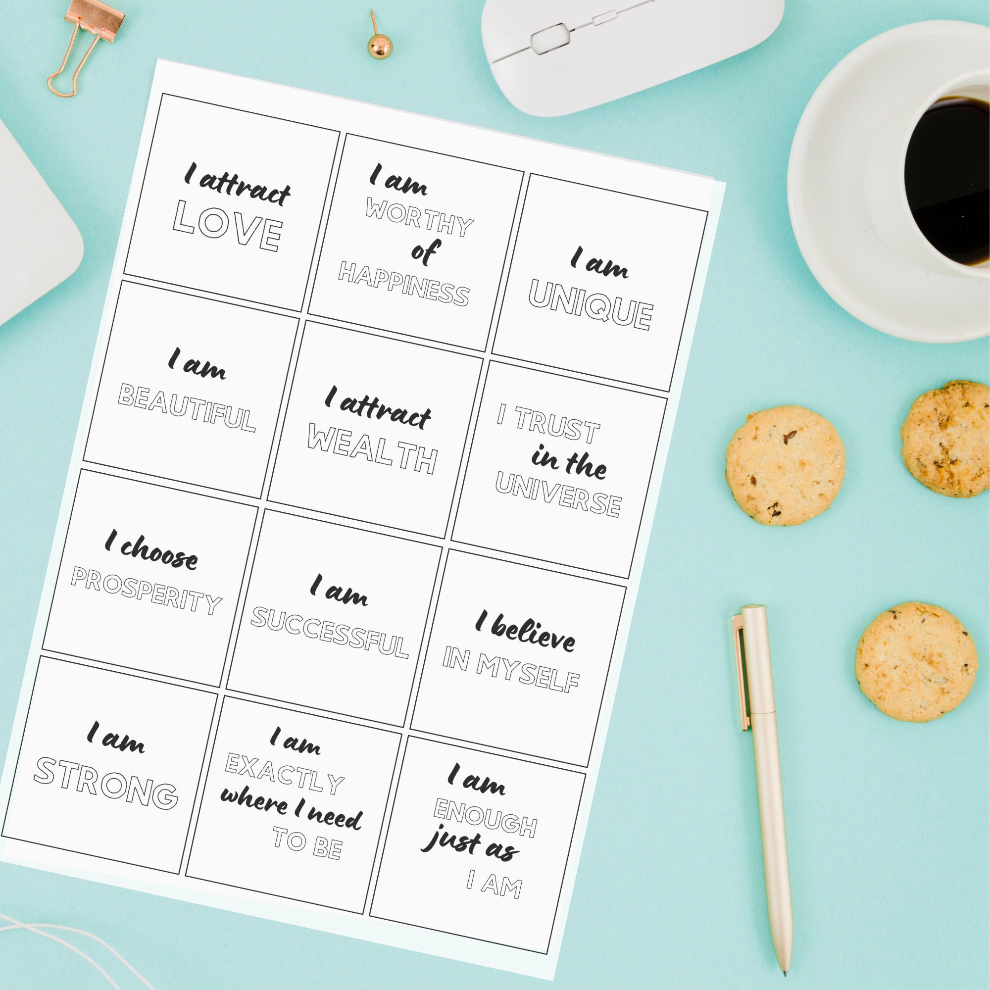 24 Printable Coloring Affirmations Cards - Etsy