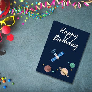 Printable Space Birthday Card, Downloadable Space Birthday Card, Cosmos ...