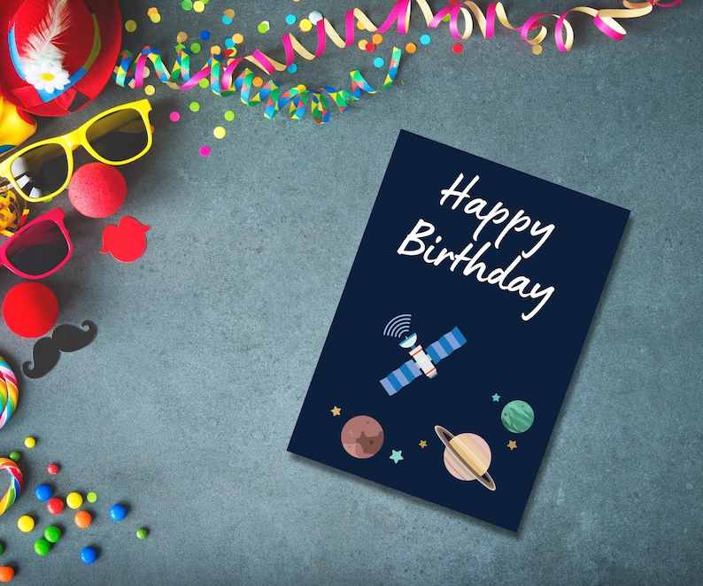 Printable Space Birthday Card, Downloadable Space Birthday Card, Cosmos ...