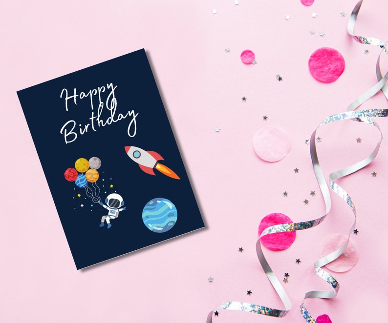 Printable Space Birthday Card, Downloadable Space Birthday Card, Cosmos ...