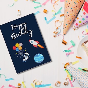 Printable Space Birthday Card, Downloadable Space Birthday Card, Cosmos ...