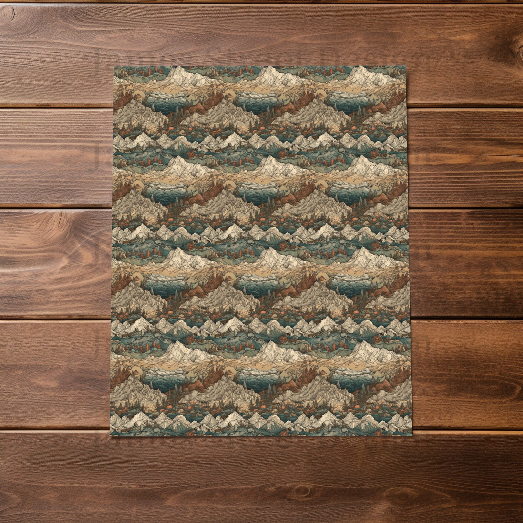 Retro Mountain Digital Paper, Mountain Pattern, Seamless Repeat Pattern ...