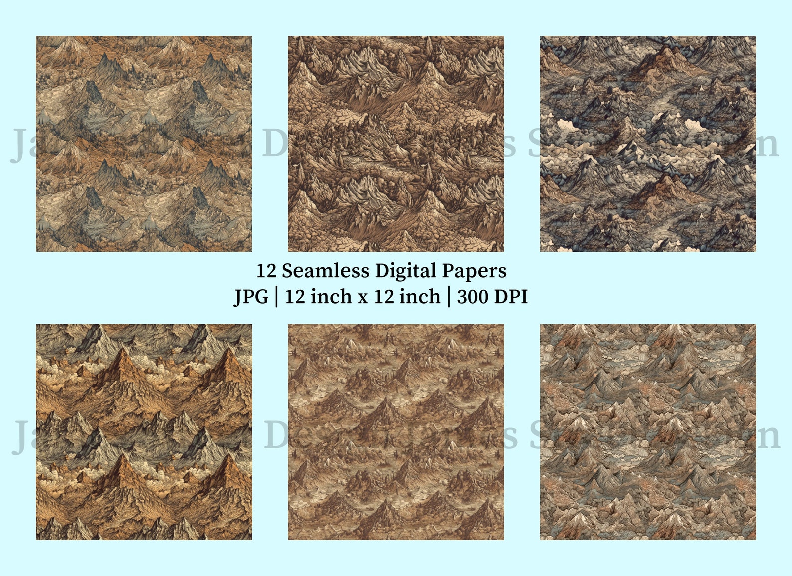 Retro Mountain Digital Paper, Mountain Pattern, Seamless Repeat Pattern, Printable Digital Paper ...