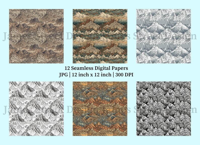Retro Mountain Digital Paper, Mountain Pattern, Seamless Repeat Pattern, Printable Digital Paper ...