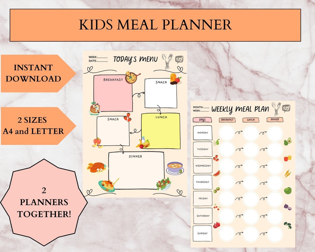 Kids Meal Planner,kids Meal Tracker, Food Journal, Menu Plan & Prep ...