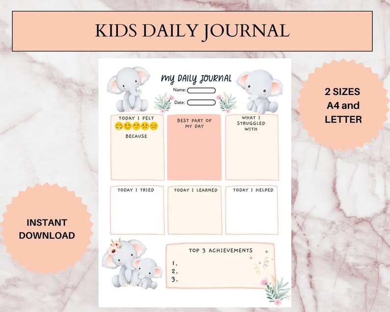 Kids Daily Journal Printable Journal for Kids Diary for - Etsy