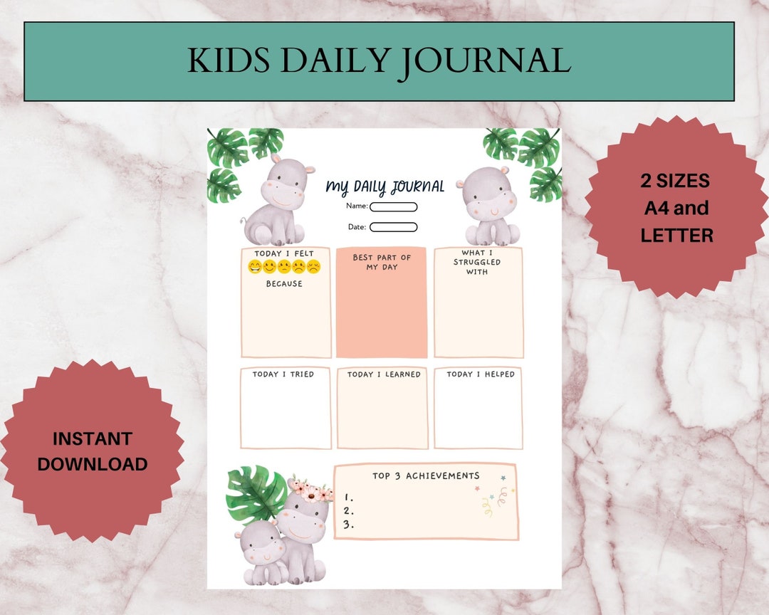 Kids Daily Journal Printable: Hippo Theme (PDF Digital Download) - Etsy ...