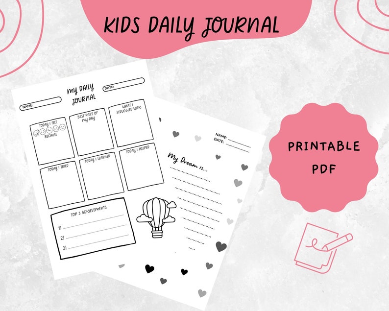 Kids Daily Journal | Printable Kids Journal | DIY Journal Pages | Diary ...
