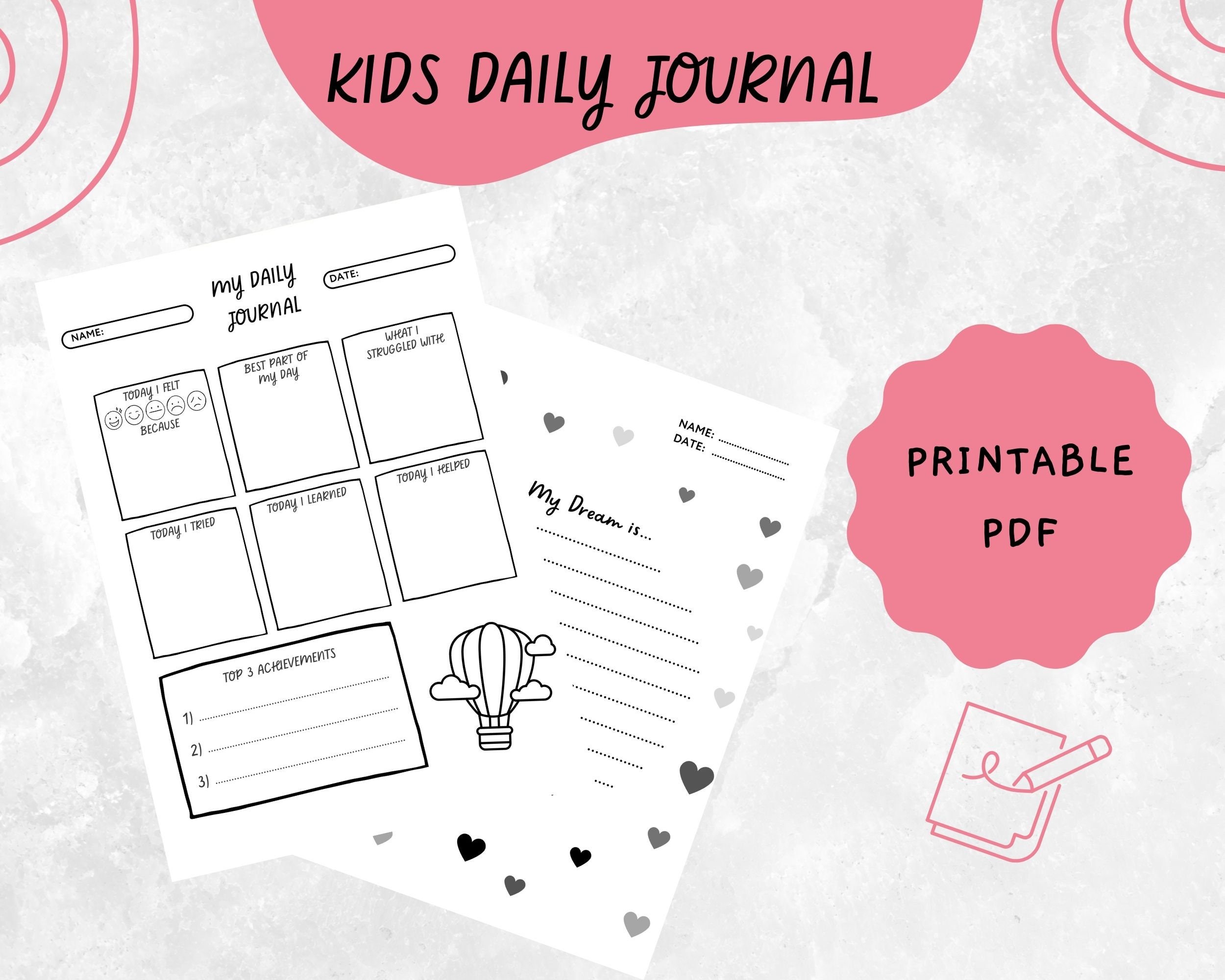 Kids Daily Journal | Printable Kids Journal | DIY Journal Pages | Diary ...