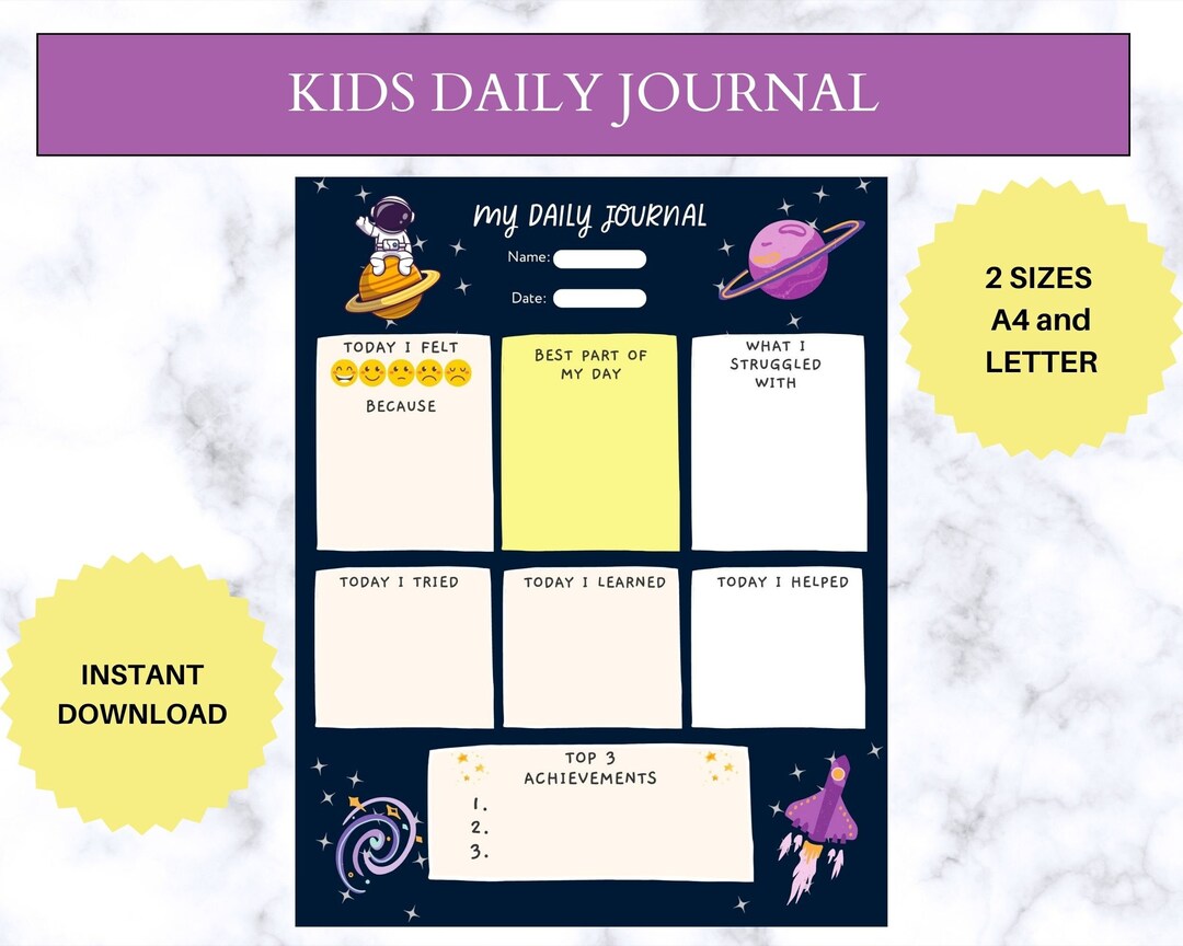Kids Daily Journal Printable, Journal for Kids, Space Daily Journal ...