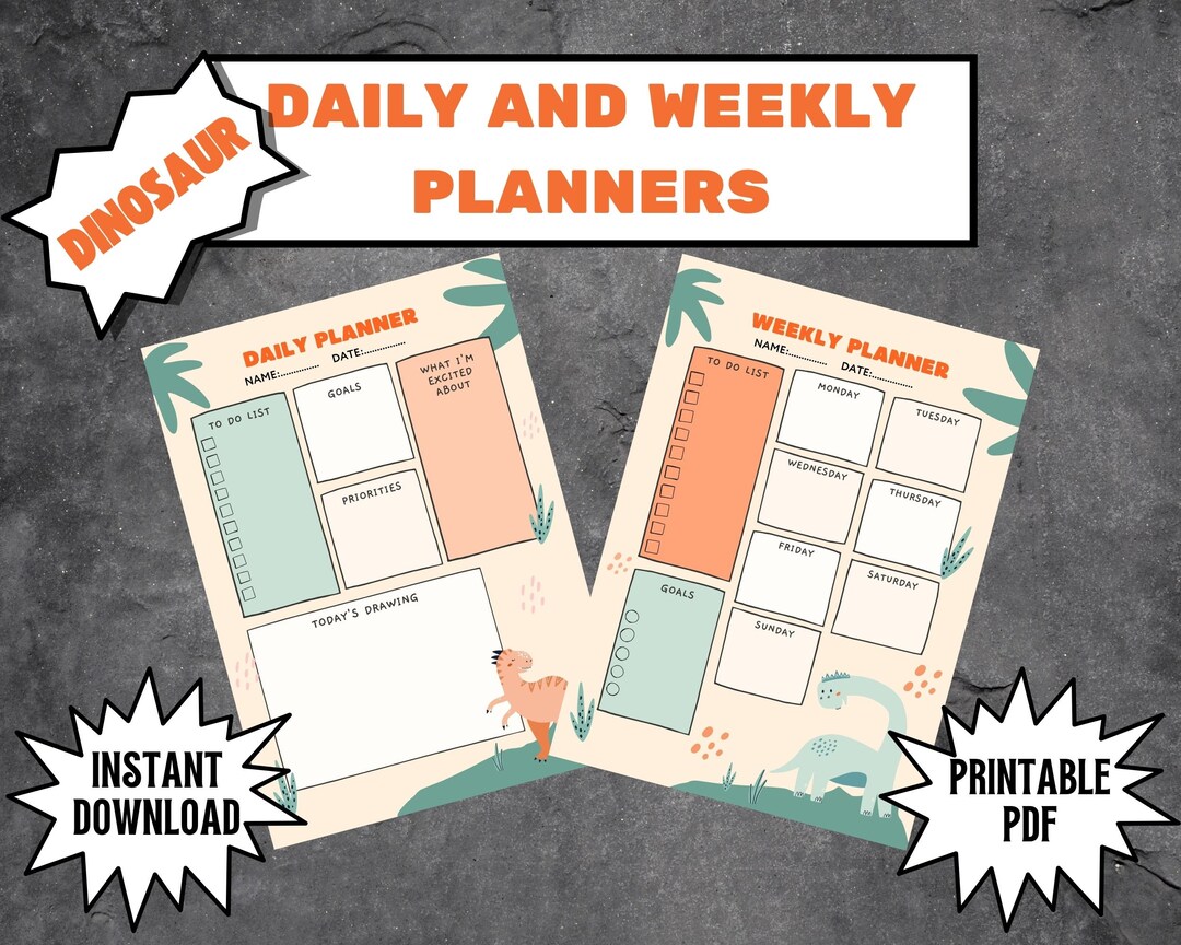 Kids Daily and Weekly Planner, Dinosaur Daily and Weekly Planner ...