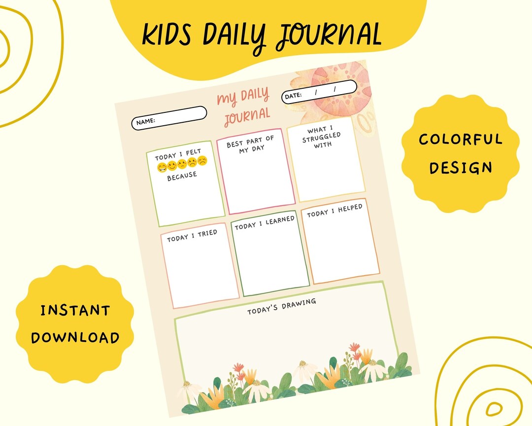 Kids Daily Journal: Printable Diary for Children (PDF Download) - Etsy ...