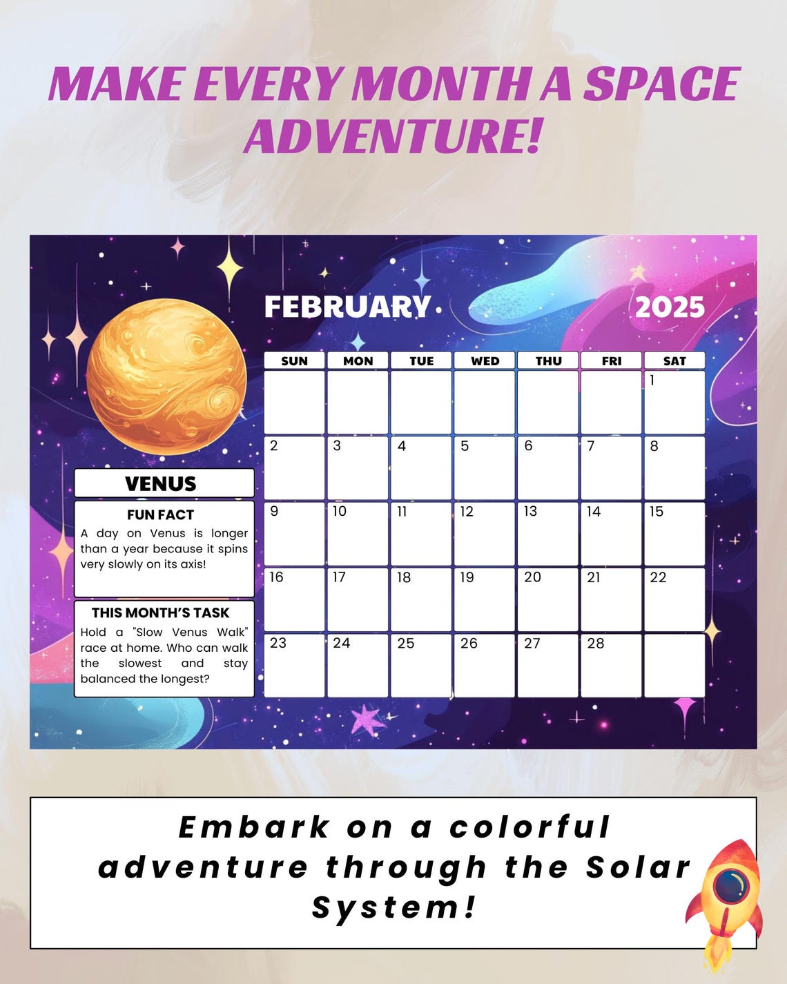 Kids Space Calendar 2025, Printable Calendar, Educational Calendar ...