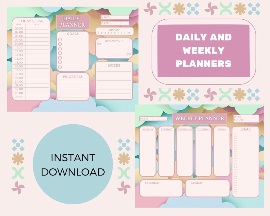Colorful Daily & Weekly Planner: Printable Organizer (a4/a5/letter ...