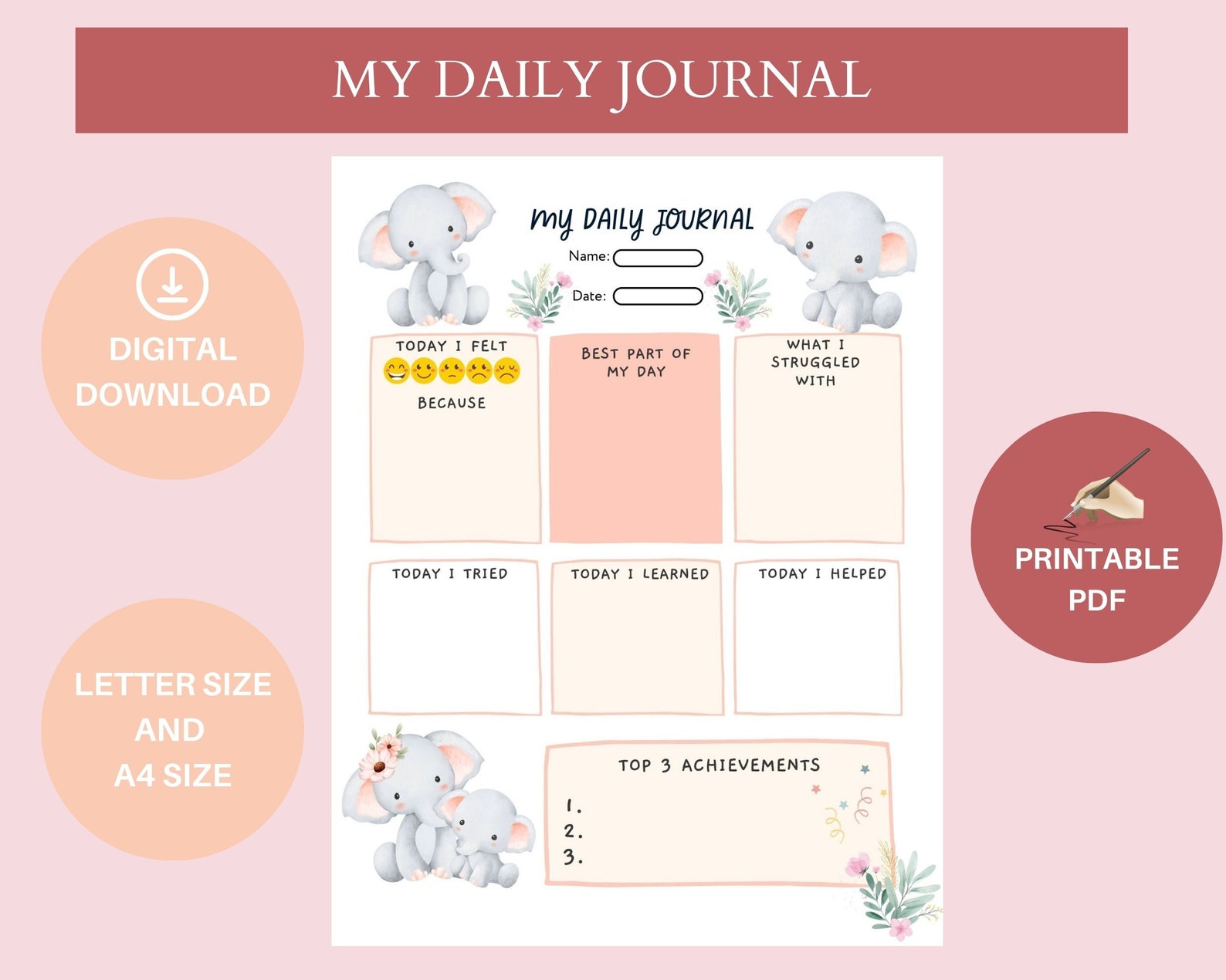 Kids Daily Journal Printable Journal for Kids Diary for - Etsy