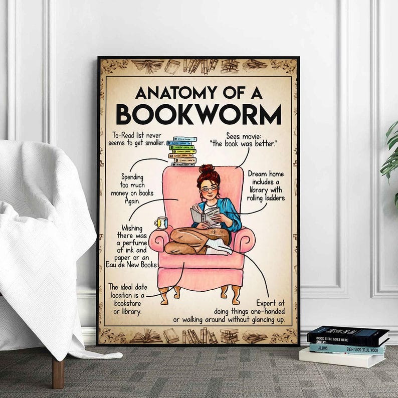 Anatomy of A Bookworm Poster, Book Poster, Bookish Gifts, Classroom ...