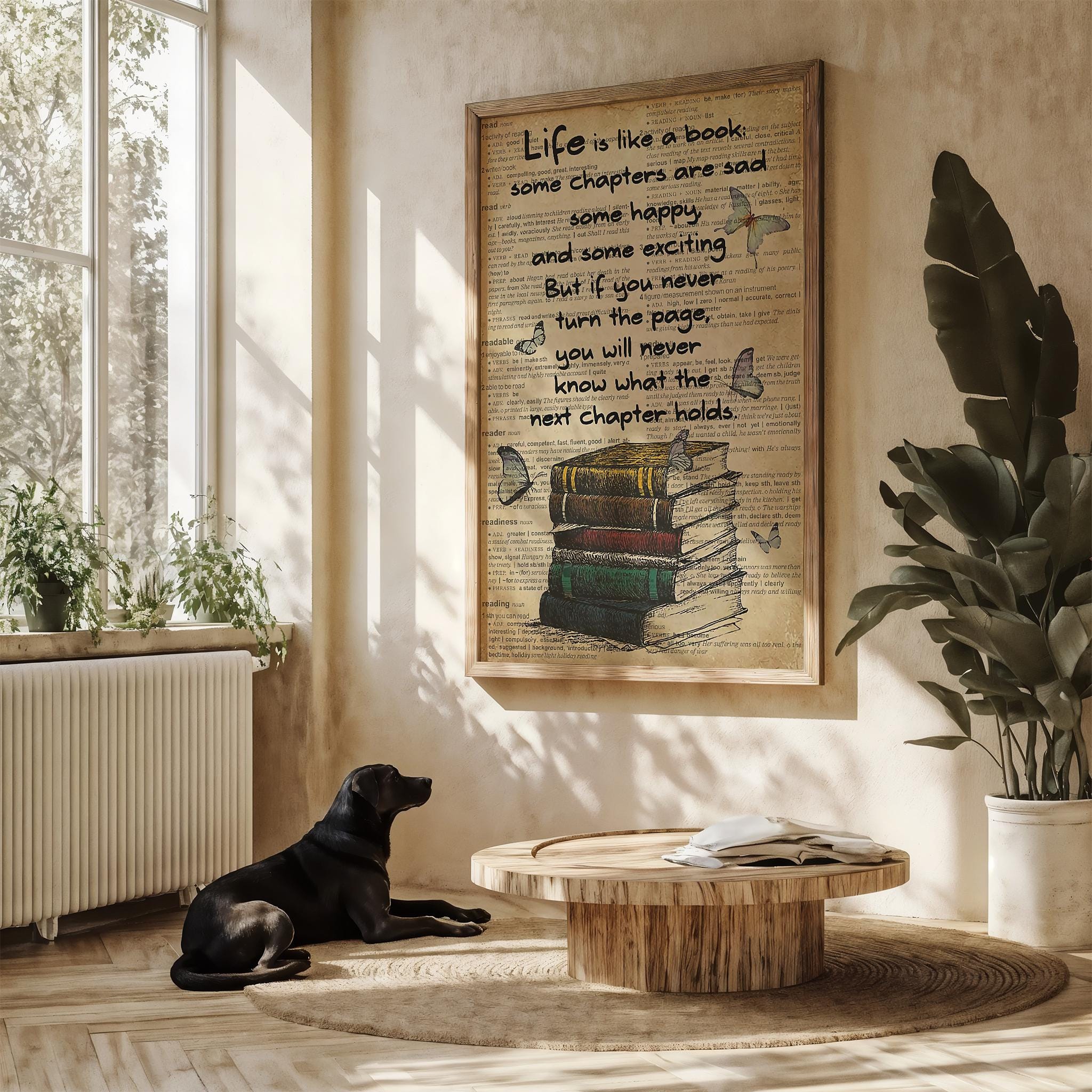 Book Quote Art Print, Cozy Bookshop Illustration, Library Wall Decor ...