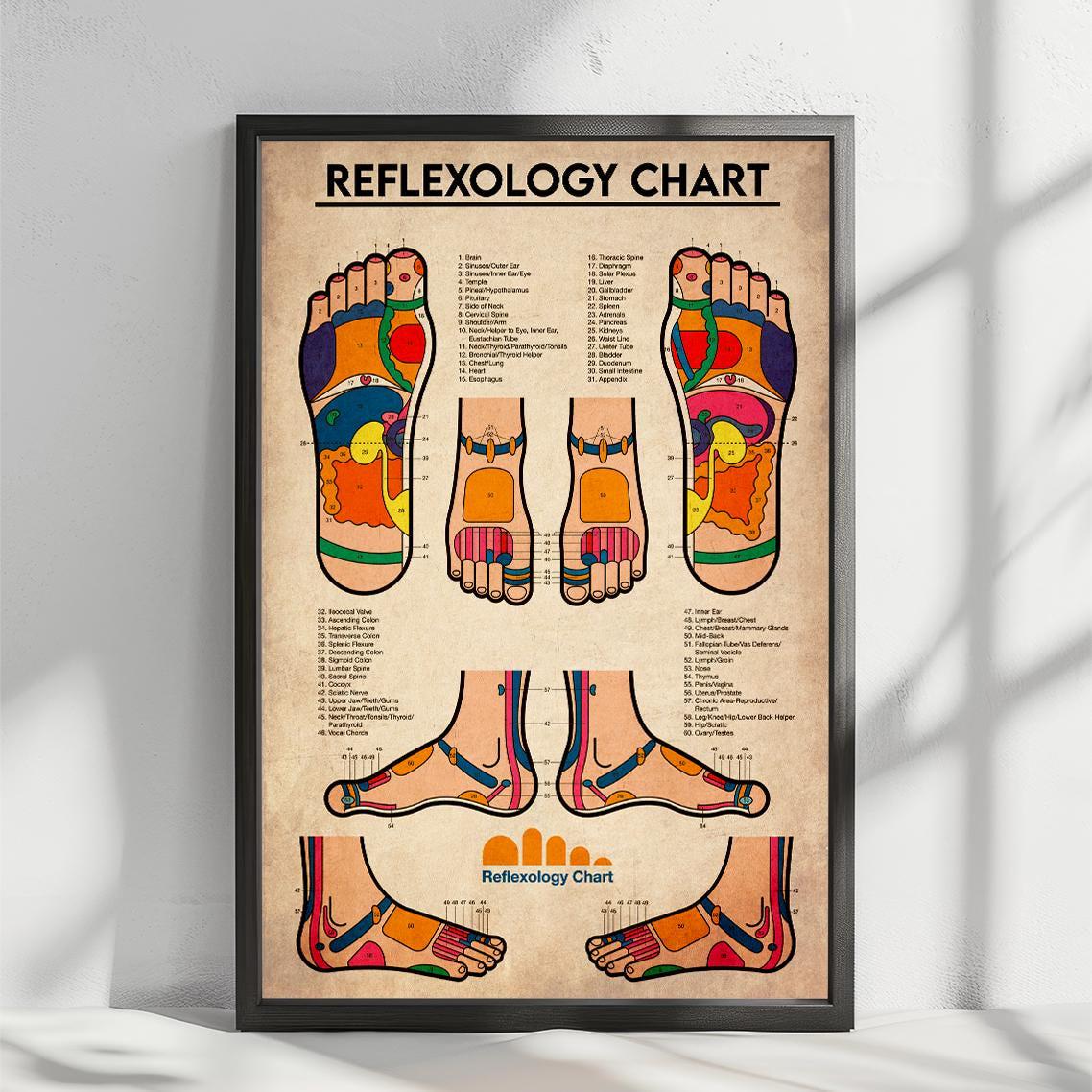 Reflexology Chart Poster, Massage Therapist Knowledge Poster, Massage ...